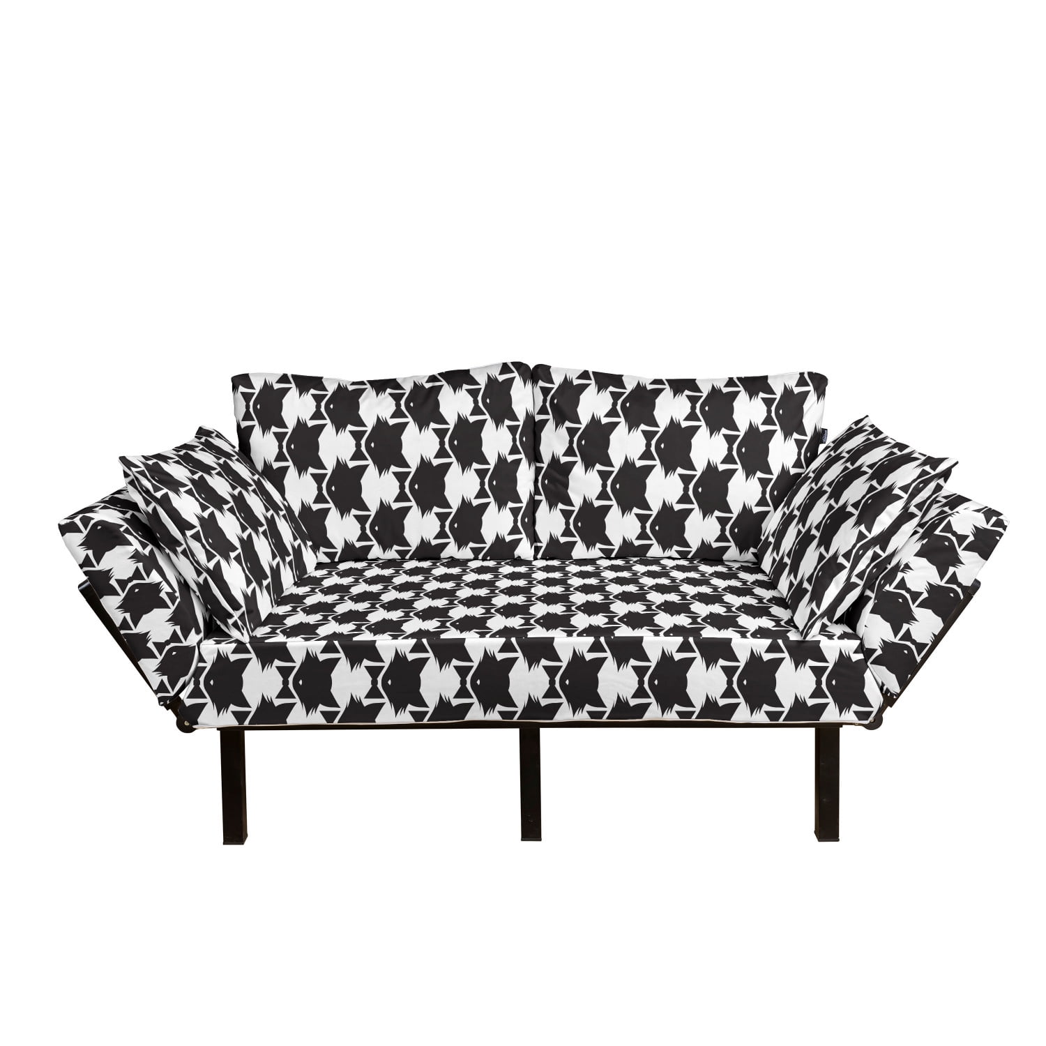 Cat Lover Futon Couch, Monochromatic Pattern of Kitty Silhouette with a ...