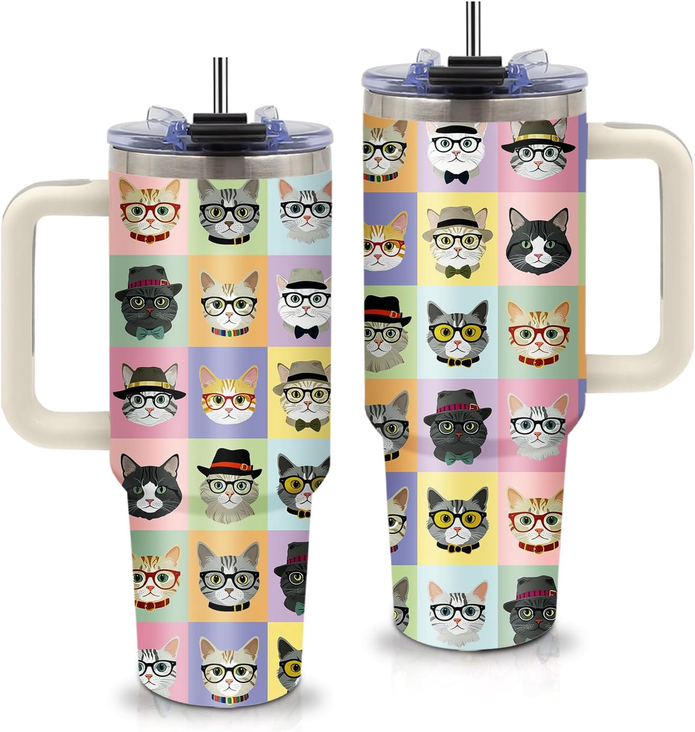 Cat Lover Gifts - Funny Cat Tumbler 40oz with Handle and Straws, Leak ...