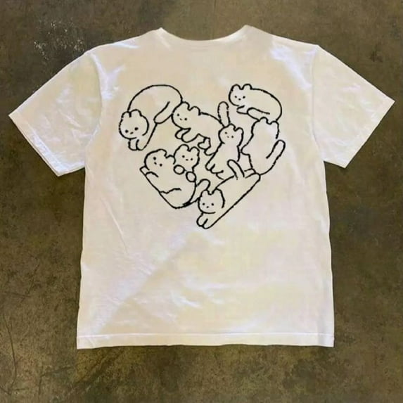 Cat Lover Heart Pattern Tee, Adorable Kitty Outline Art, Minimal Pet ...
