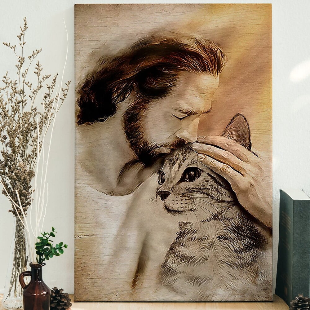 Cat Lover Jesus With Lovely Cat Poster, Cat Lover Poster, Jesus Poster ...