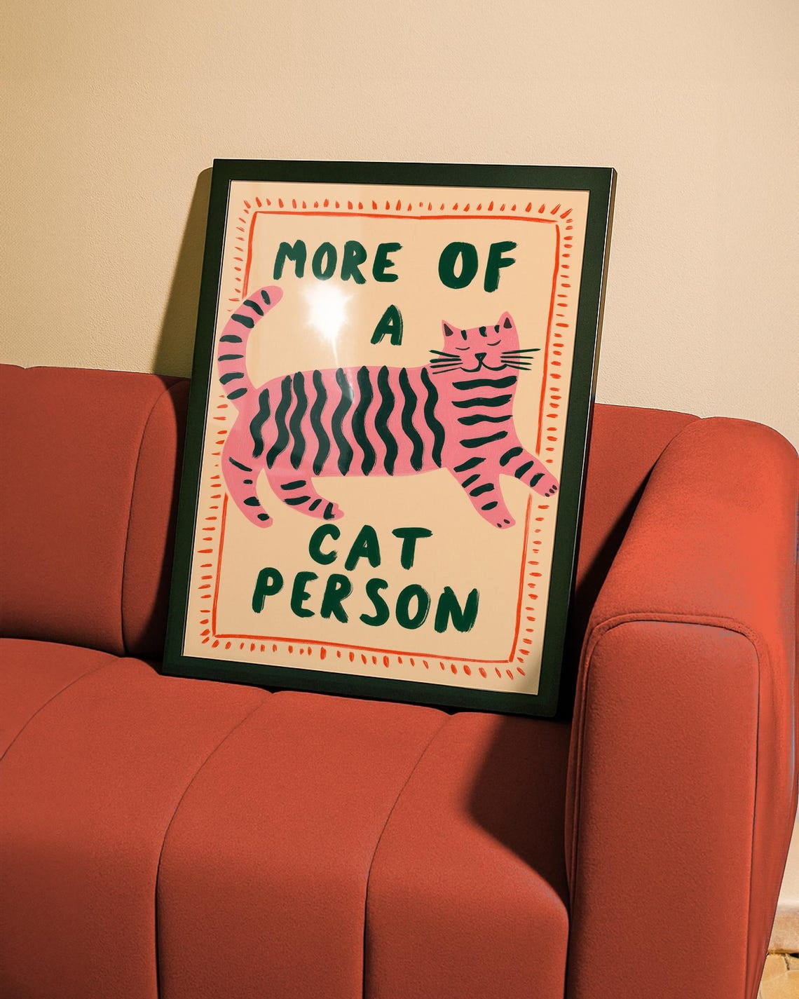 Cat Lover Pink Cat Playful Animal Art, Unframed Paper Poster 16x20in ...