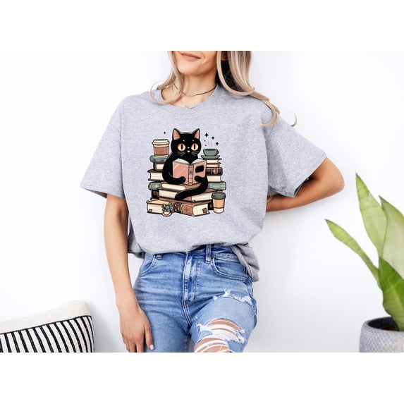 Cat Lover Shirt Retro Black Cats Whimsical Bookish Design Soft Cotton ...