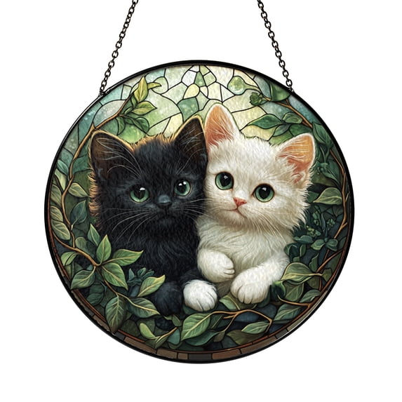 Cat Lover Stained Glass Suncatcher Window Art, Adorable Animal Design ...