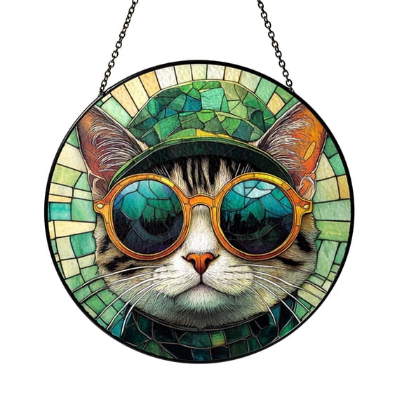 Cat Lover Stained Glass Suncatcher Window Hanging, Whimsical Animal Art ...