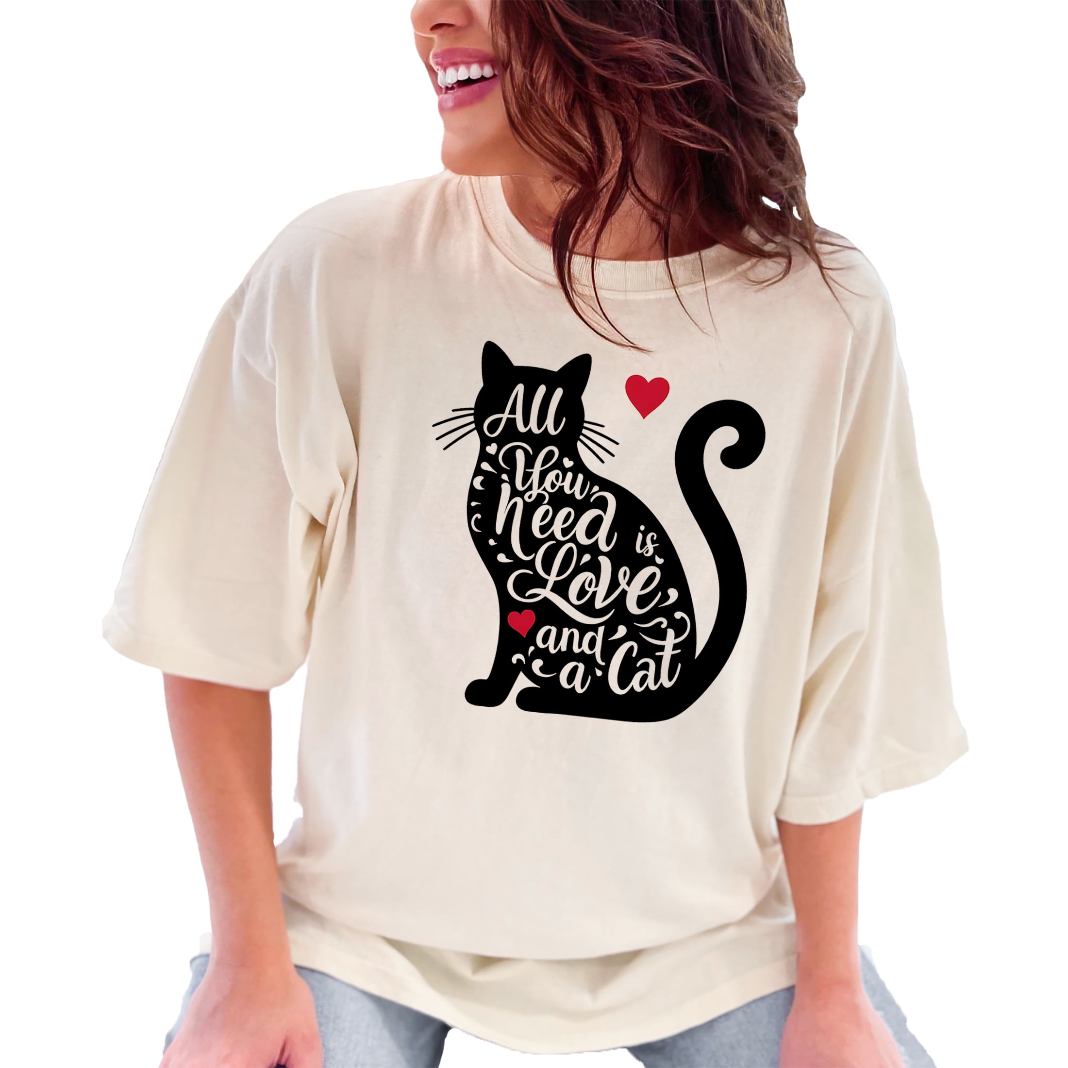Cat Lover T-Shirt, All You Need is Love and a Cat Tee, Cute Cat ...