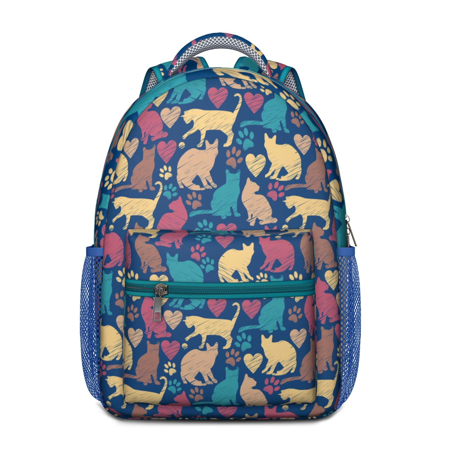Cat Lovers Funny School Backpack – Cute Cartoon Paw Print Design for ...