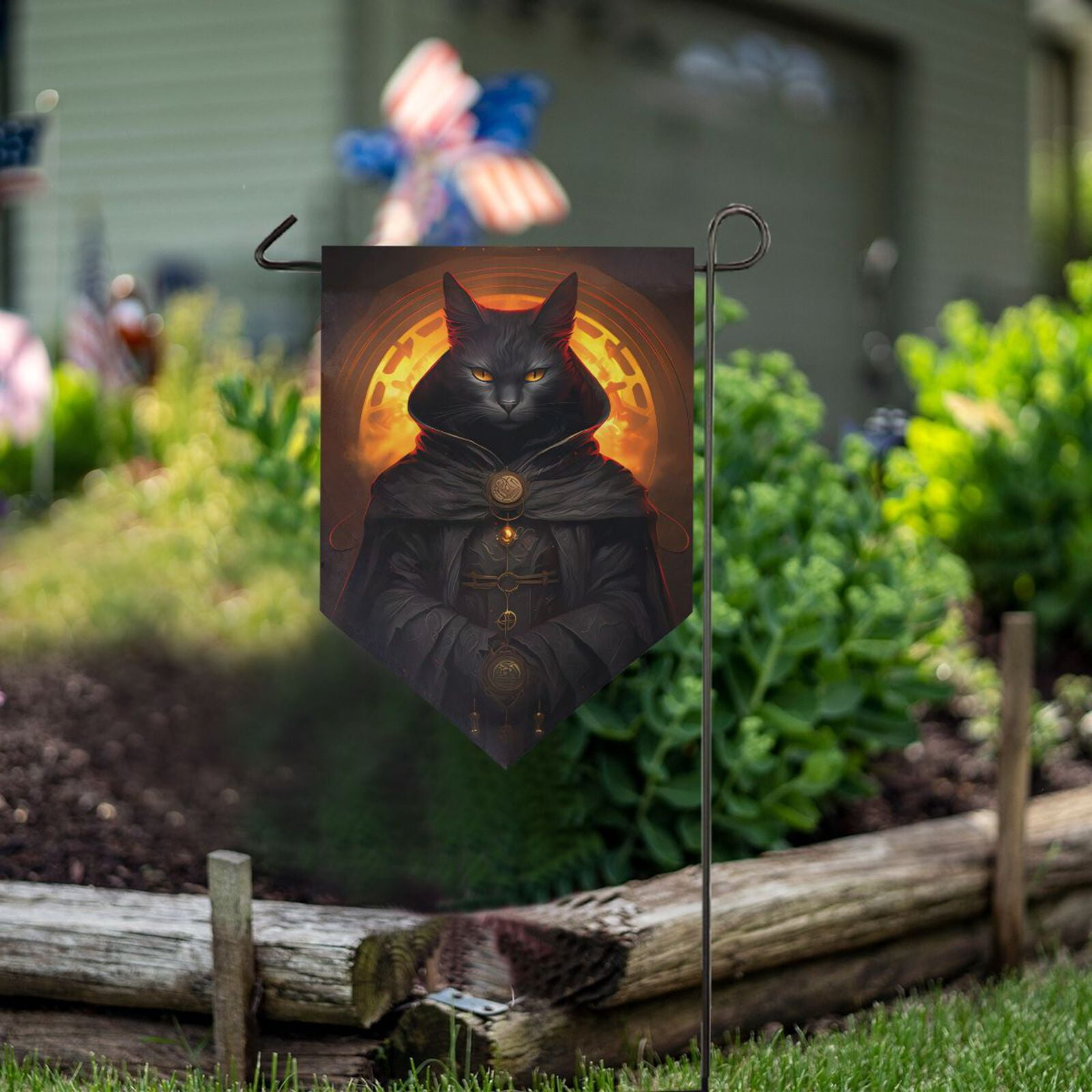 Cat Magician Black Garden Flag 18" x 12.5" Double Sided Yard Lawn ...