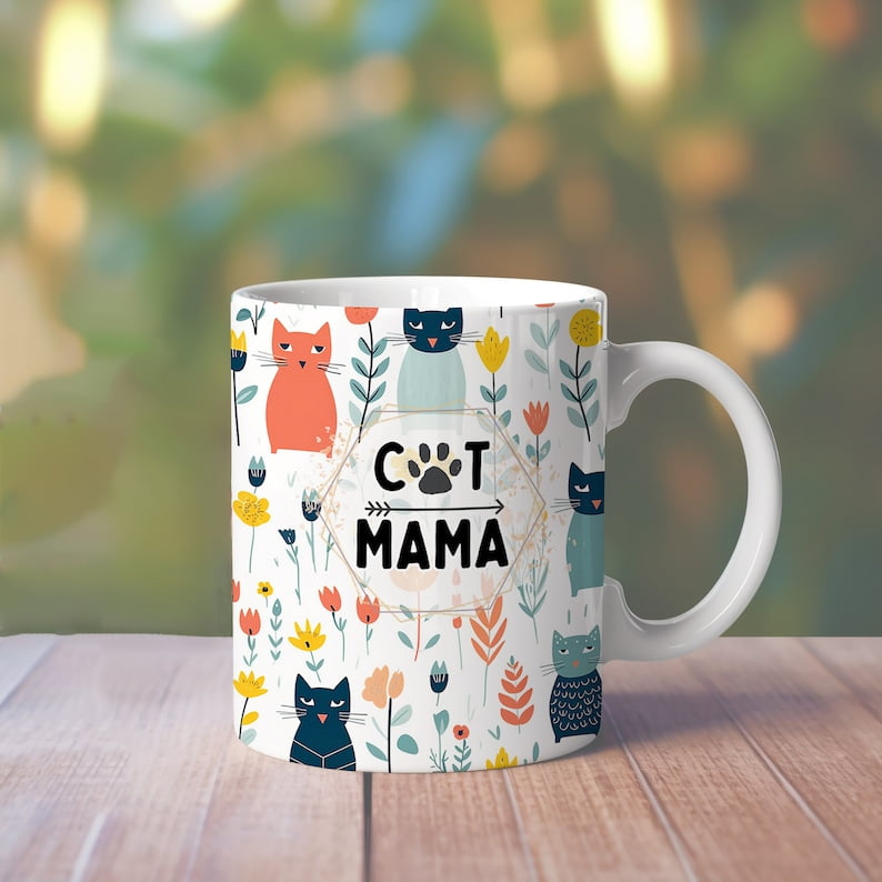 Cat Mama Mug Wrap, Boho Cat Mug, Fur Mama Mug, Cat Lover Mug ...