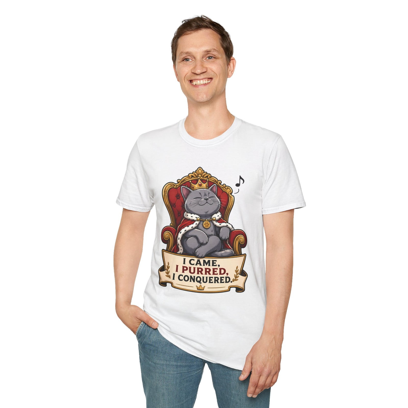 Cat Manga Royal Funny Kitten Cartoon Cute Unisex Softstyle T-Shirt ...