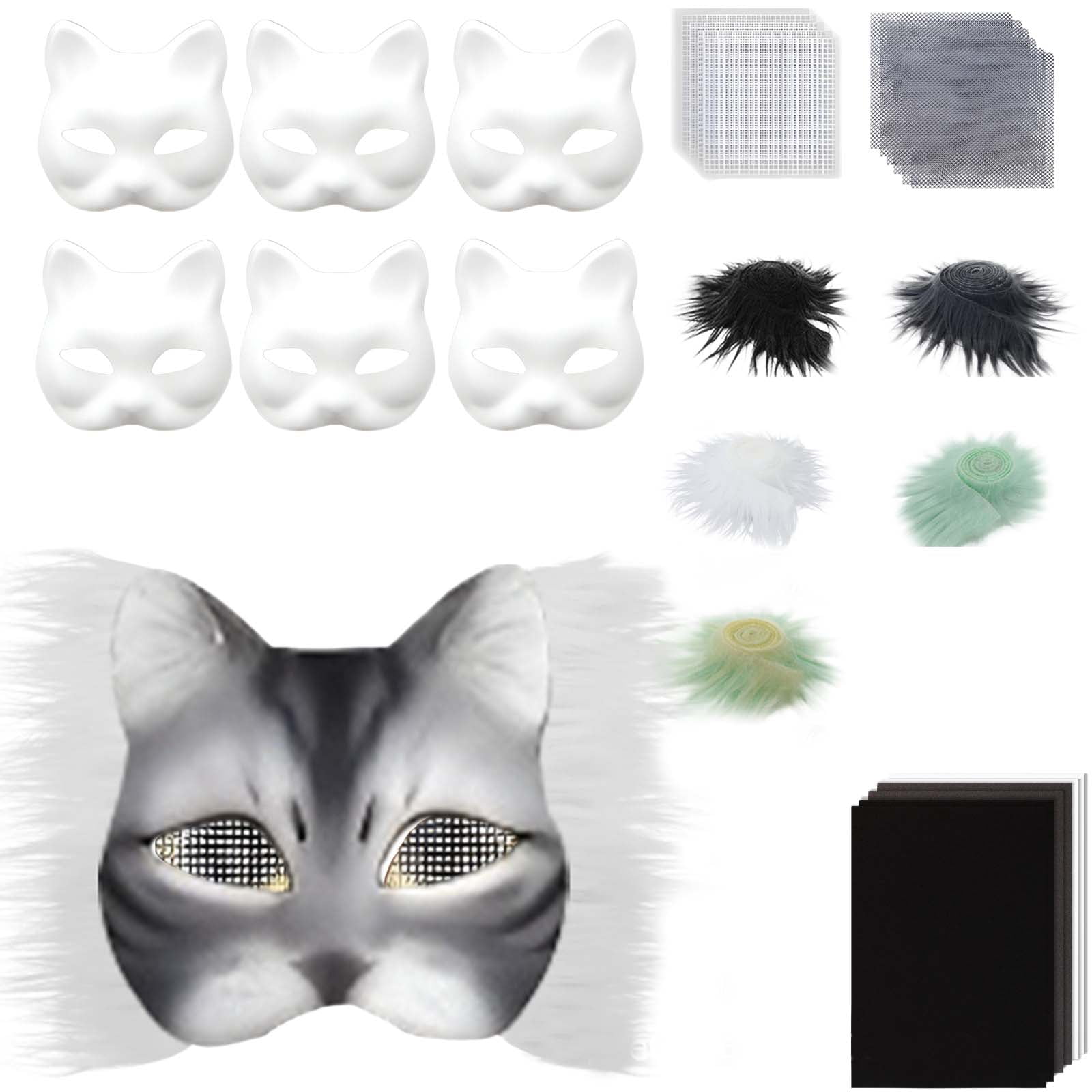 Cat Mask 6Pcs with Eye Meshes, DIY Material Mask to Paint, Mask Crafts ...