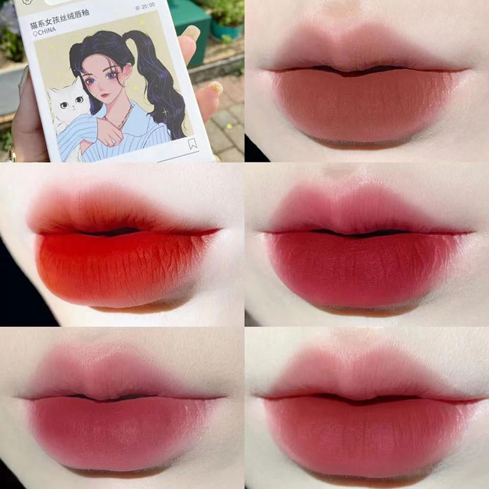 Cat Matte Lip Glaze Set Five-Piece Painting Cat Girl Matte Velvet Lip ...