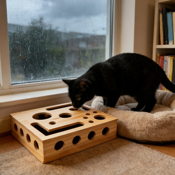 Cat Maze Puzzle Enrichment Box, Wooden Interactive Teaser Toy For ...