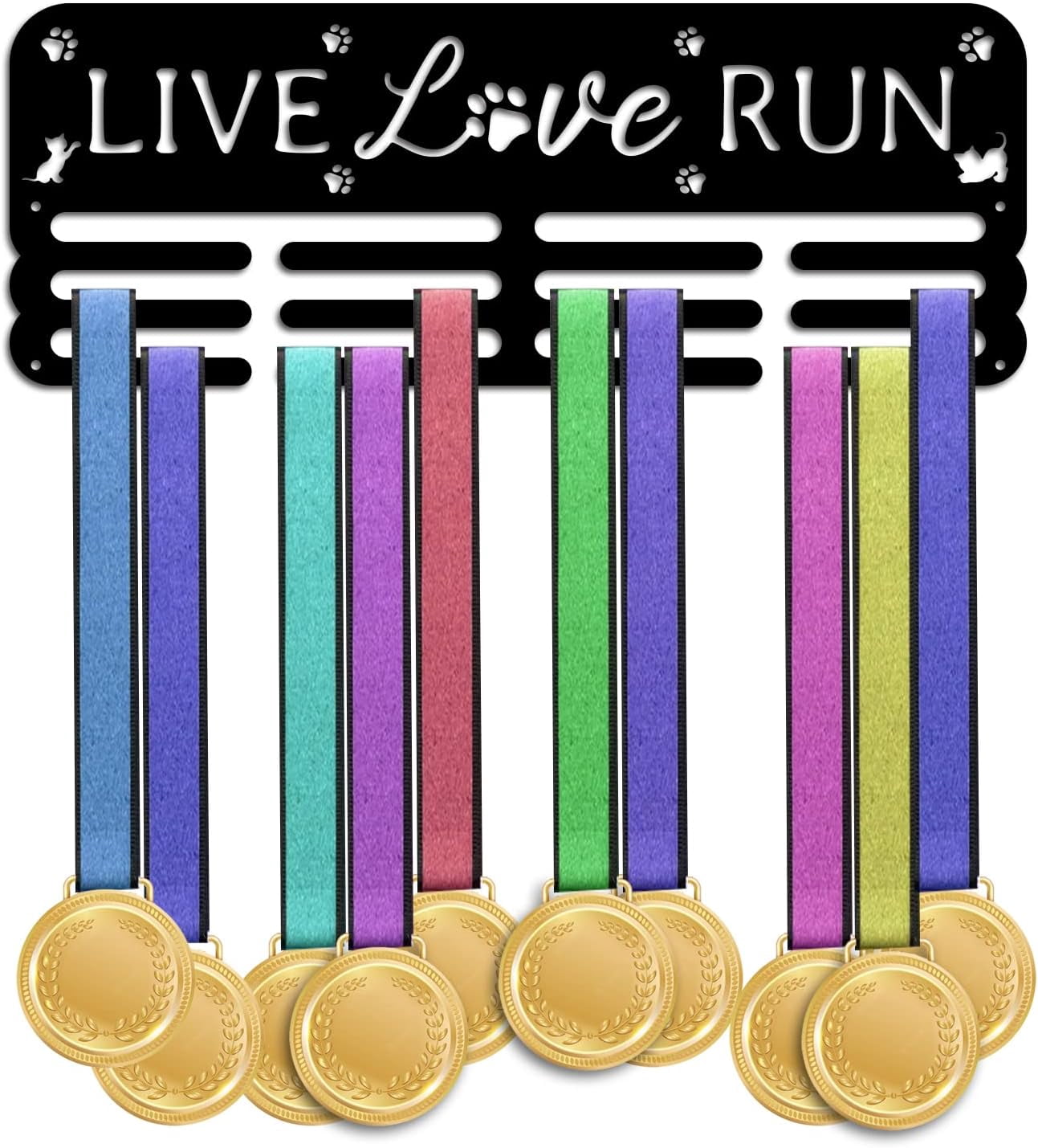 Cat Medal Holder Live Love Run Medal Hook 3 Lines Metal Medal Holder ...