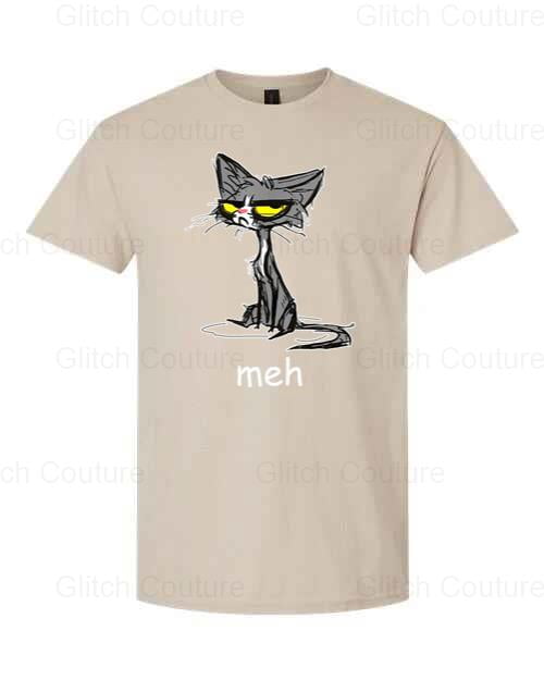 Cat Meh Funny Sarcastic Kitty Indifferent Feline Lover Graphic T-Shirt ...