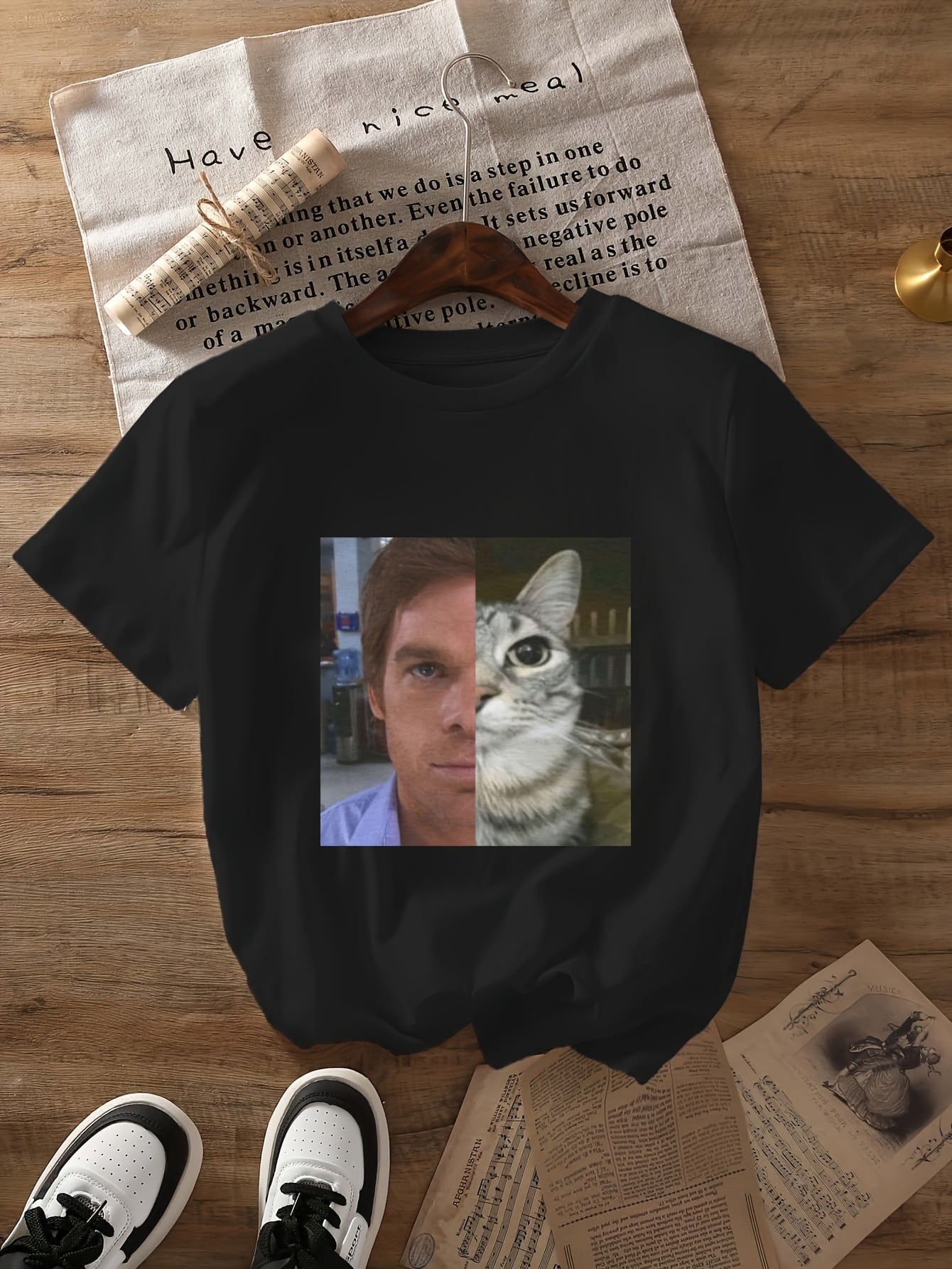 [Cat Memes] Graphic Print T-shirt | Short Sleeve Crew Neck | Casual Top ...