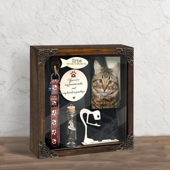Cat Memorial Shadow Box with Collar Holder, Pet Loss Keepsake Frame ...