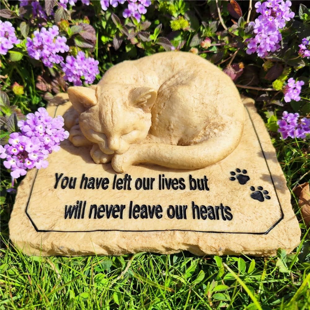 Cat Memorial Stone Headstone with a sleeping cat statue, memorial gift ...