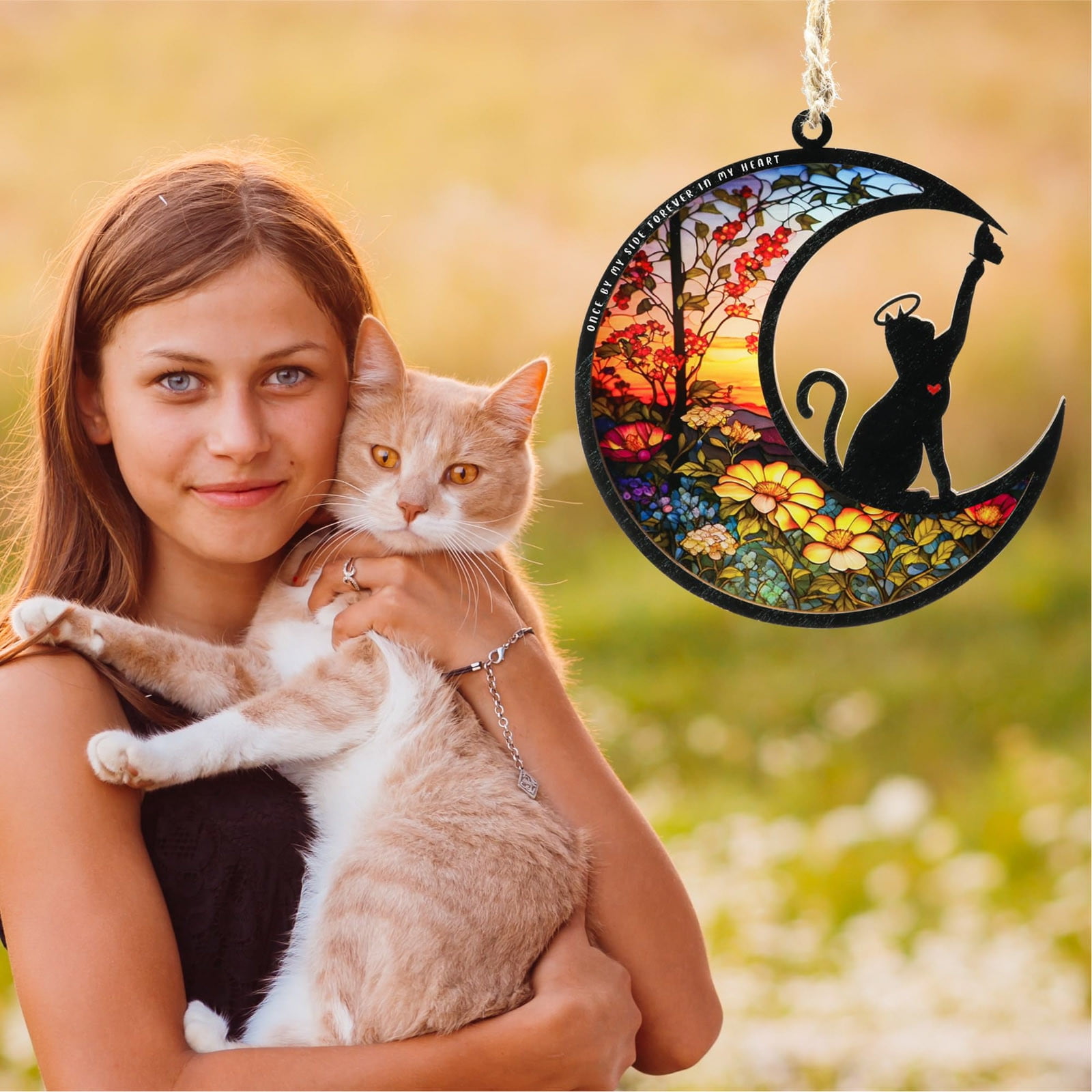 Cat Memorial Suncatcher For Windows Stained Glass Pet Sympathy Gift To ...