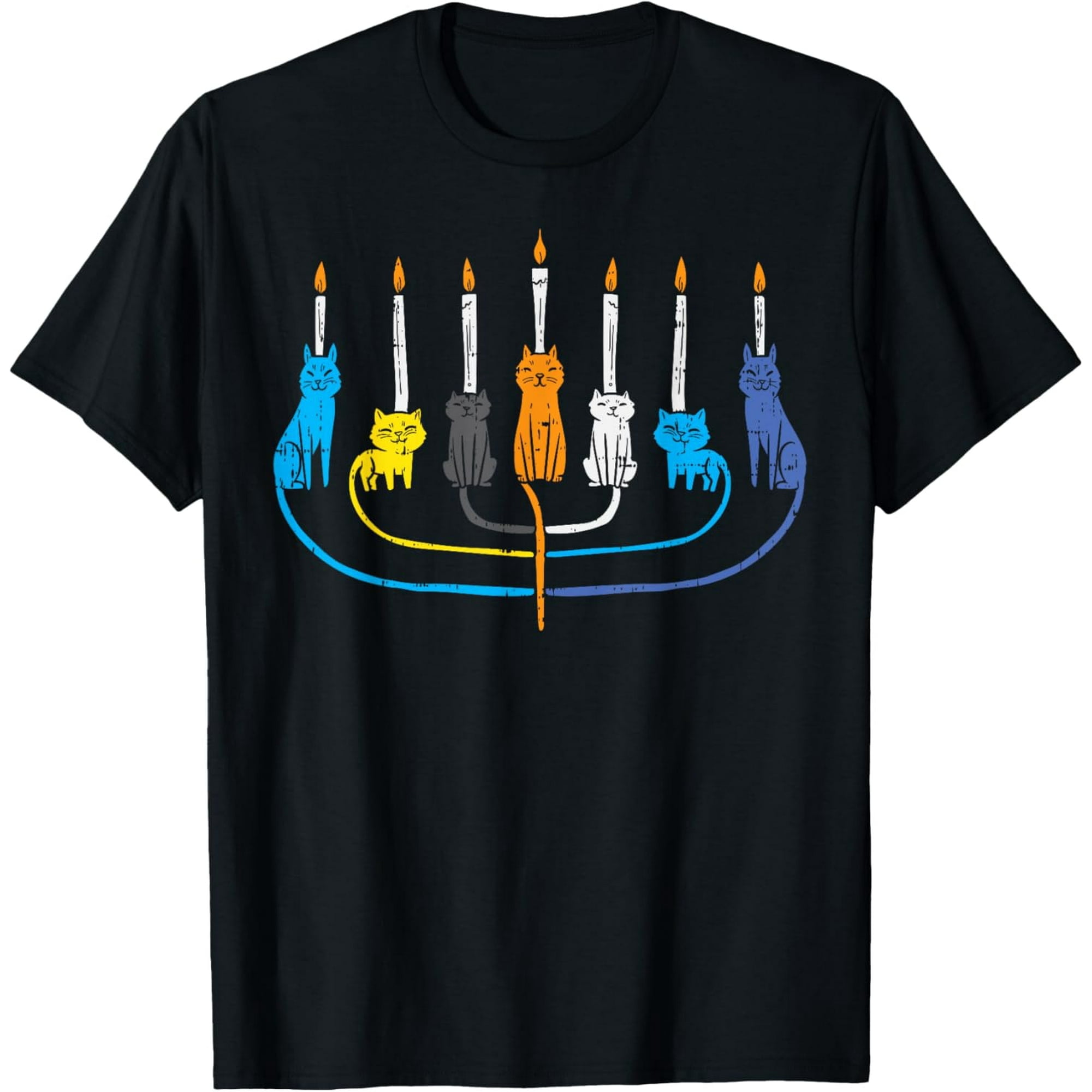 Cat Menorah Cute Jewish Kitten Hanukkah Chanukah PJs Women T-ShirtMen ...