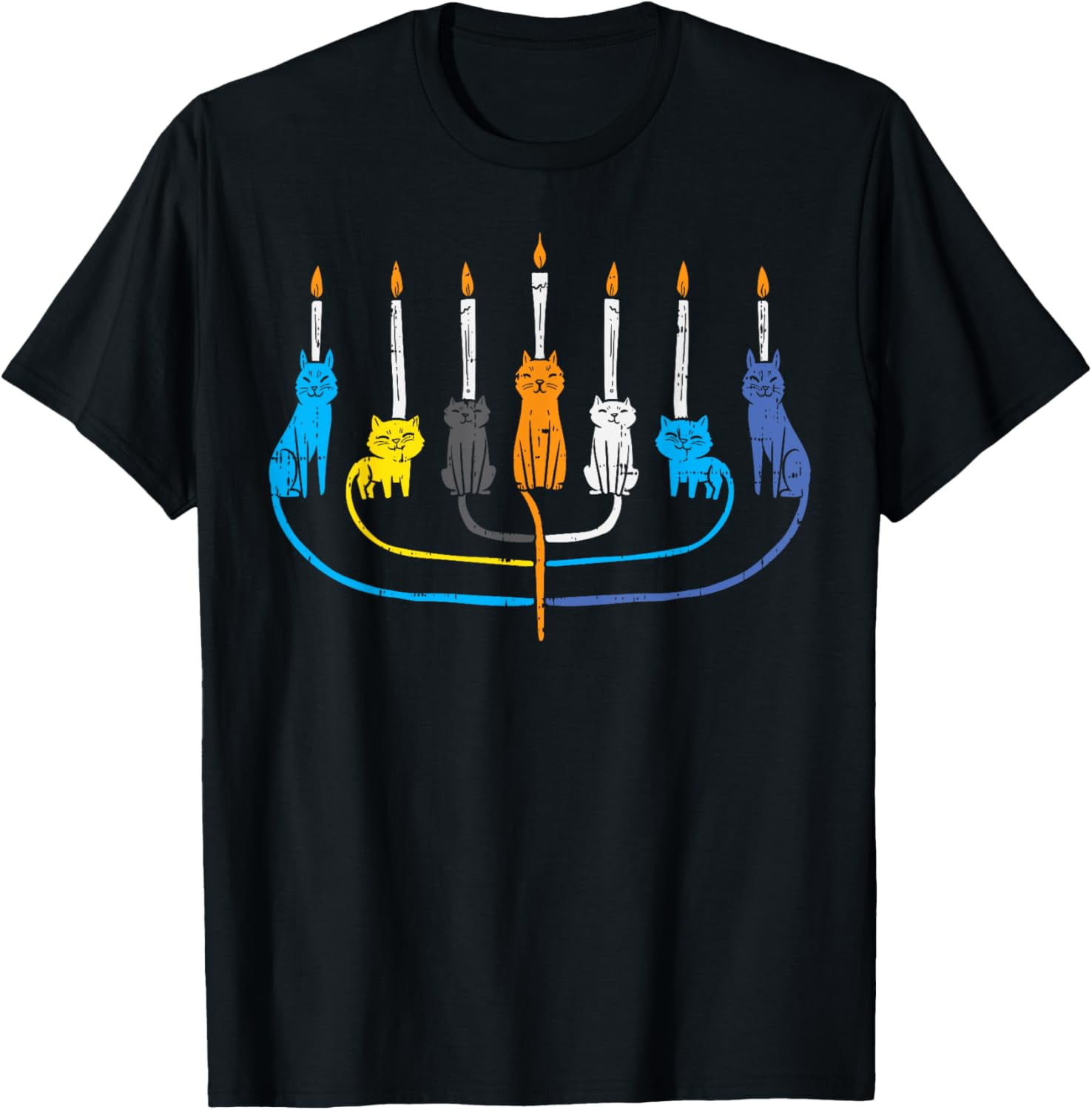 Cat Menorah Cute Jewish Kitten Hanukkah Chanukah PJs Women T-ShirtMen ...