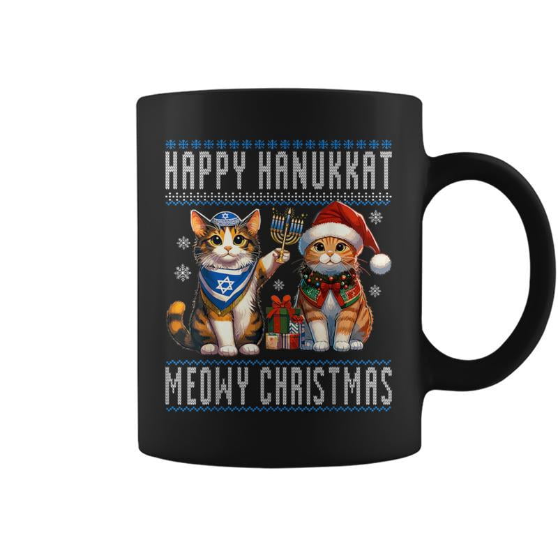 Cat Merry Christmas Happy Hanukkah Jewish Christian Coffee Mugs ...