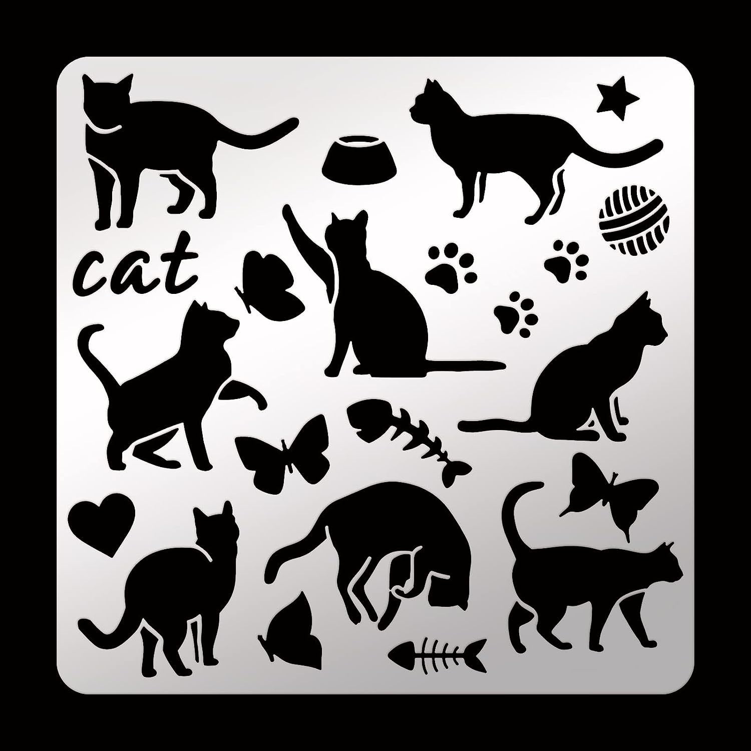 Cat Metal Stencil 6.14 inch Square Metal Cat Pattern Stencil Stainless ...