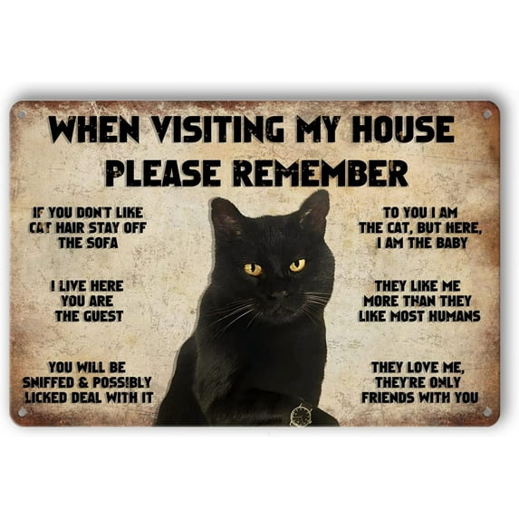 Cat Metal Tin Sign Cat Wall Art When Visiting My House Please Remember ...
