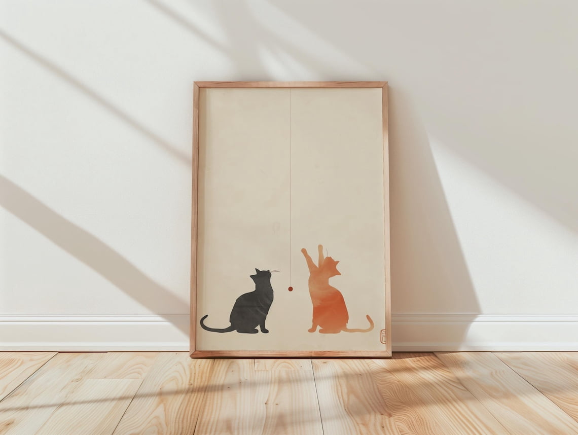Cat Minimalist Silhouette Cream Black Modern Decor Living Room ...