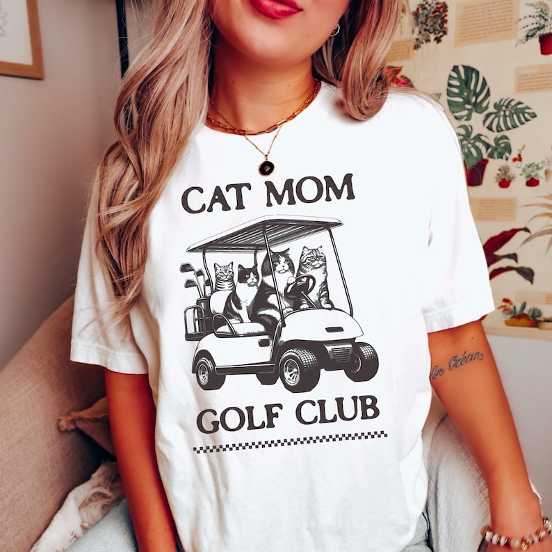 Cat Mom Golf Club Shirt, Cats in Golf Cart Graphic Tee for Cat Lovers ...