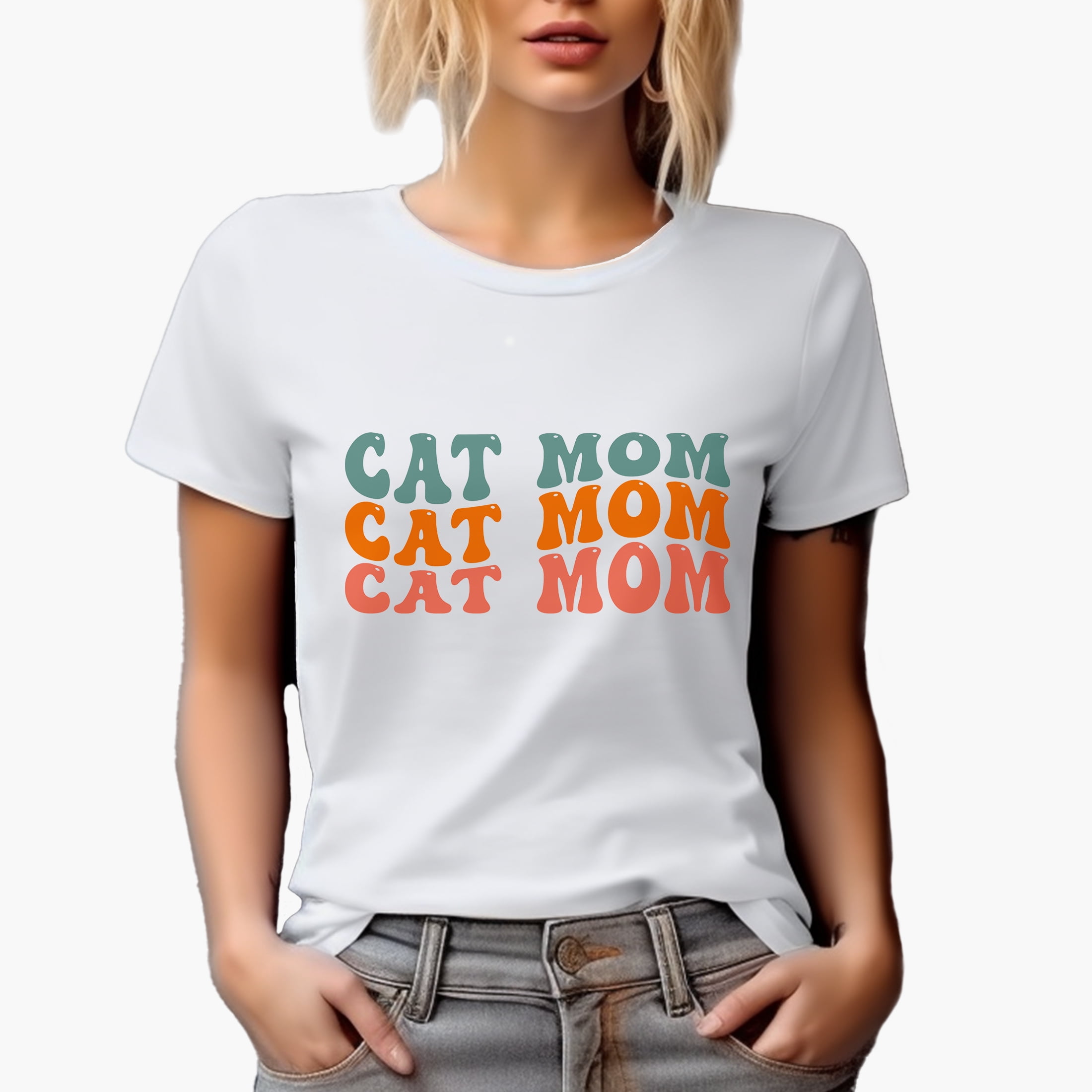 Cat Mom, Name for Moms or Mothers of Cats, Groovy Retro Wavy Text Merch ...