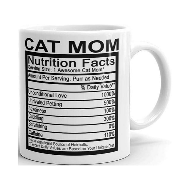 Cat Mom Nutrition Facts Funny Coffee Tea Ceramic Mug Office Work Cup