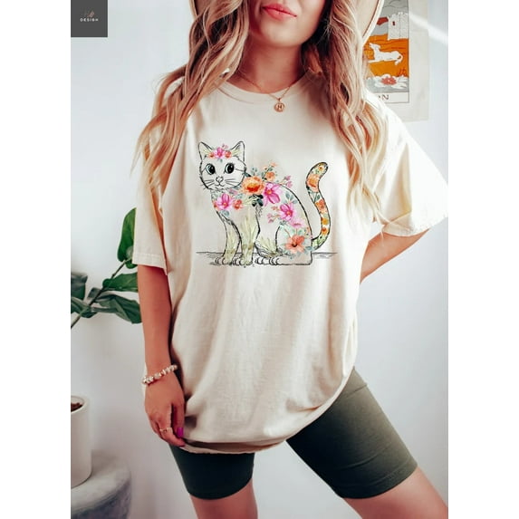 Cat Mom Shirt Floral Cat Shirt Purr Shirt Cat Mom Floral Cat Tee Cat ...