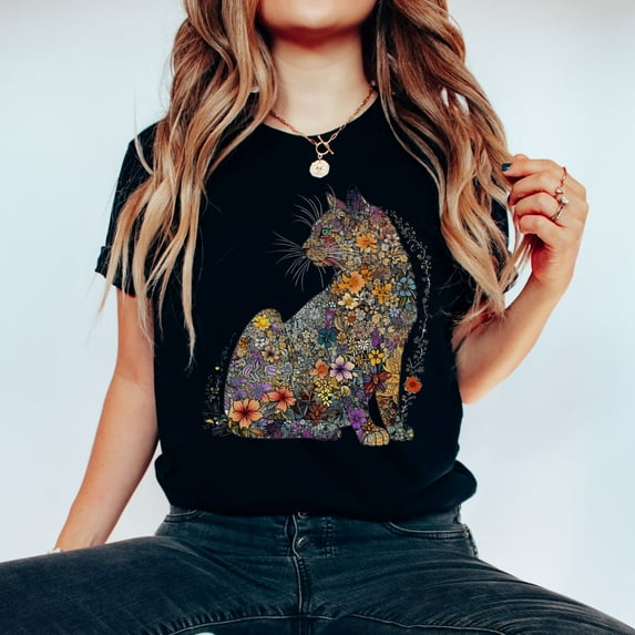 Cat Mom Shirt Floral Cat Shirt Purr Shirt Cat Mom Floral Cat Tee Cat ...
