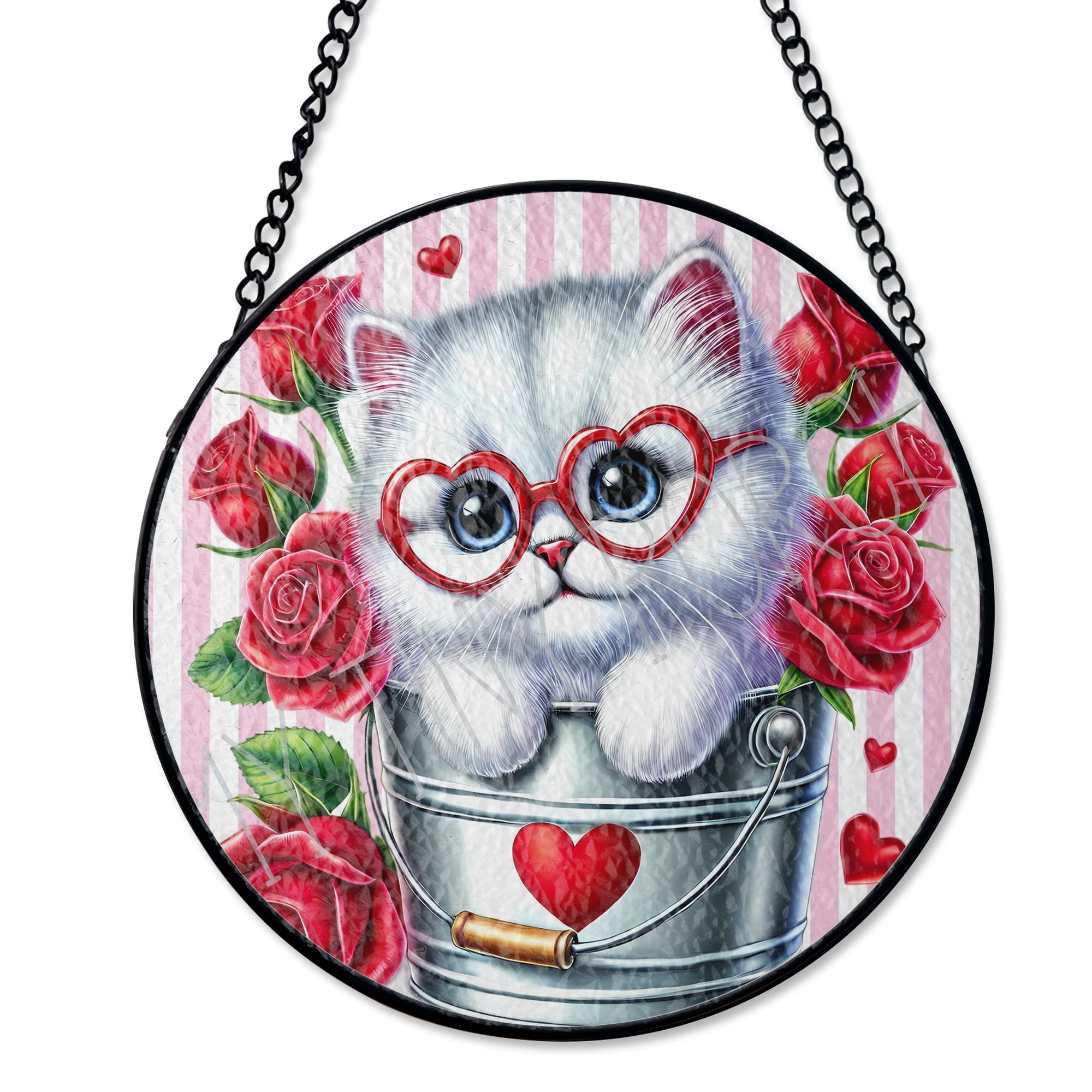 Cat Mom Valentine Welcome Stained Glass Suncatcher UV Printed Glass ...