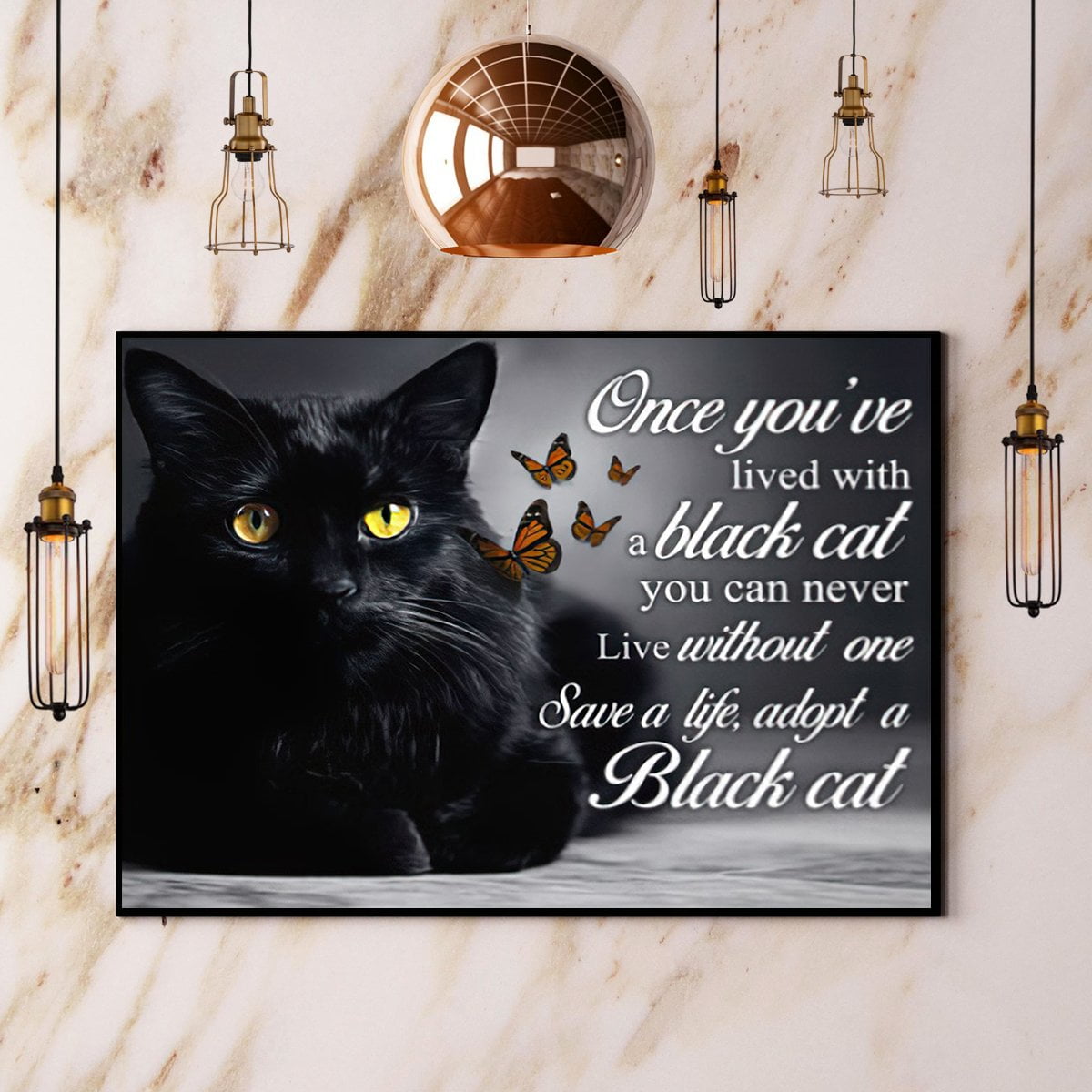 Cat & Monarch Butterfly Once You’Ve Lived With A Black Cat Love Cat Horizontal Paper Poster No ...