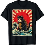 Cat Monster Waves Red Sun Japanese Catzilla Women Men T-Shirt - Walmart.com