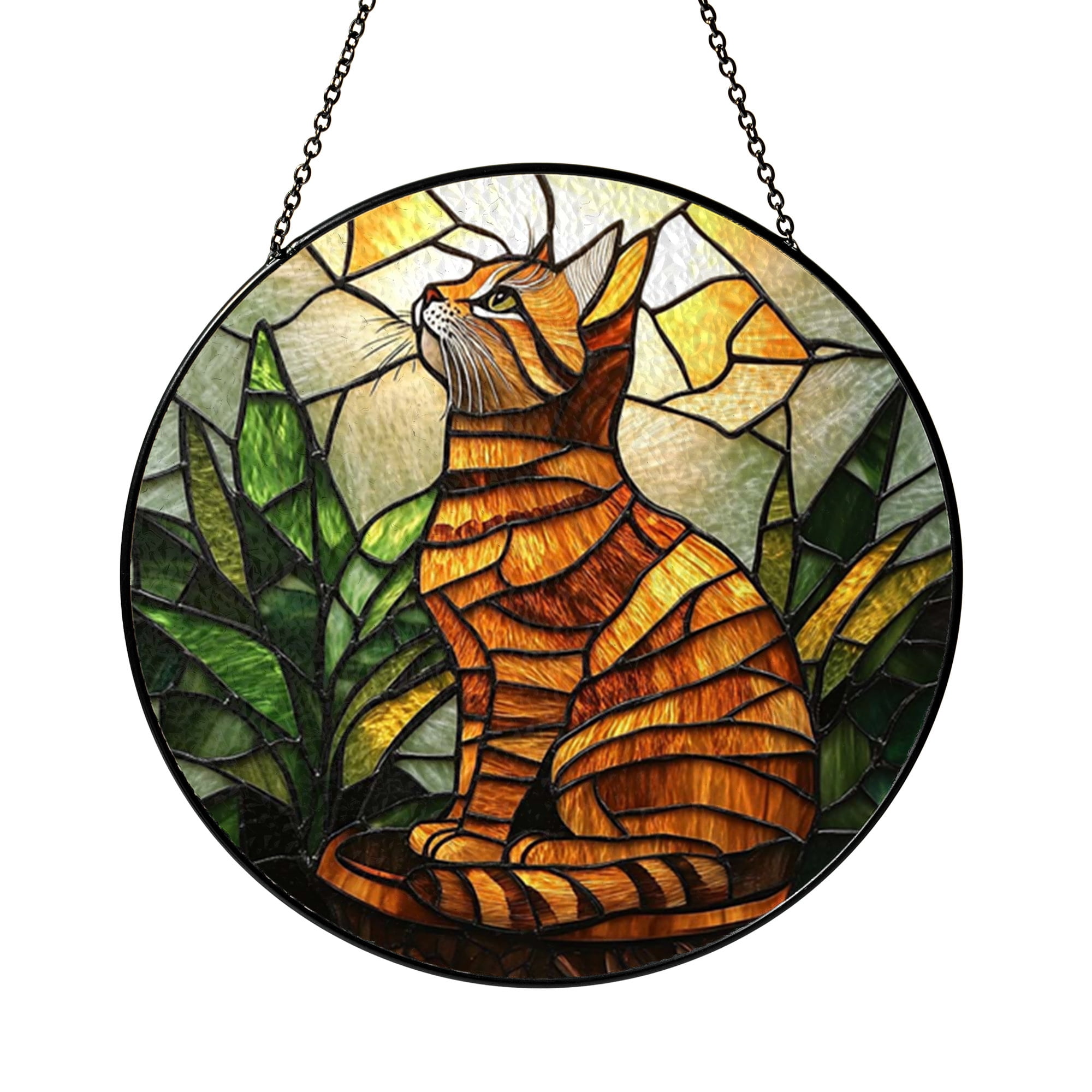 Cat Monstera Themed Stained Glass Style Suncatcher for Window Decor ...