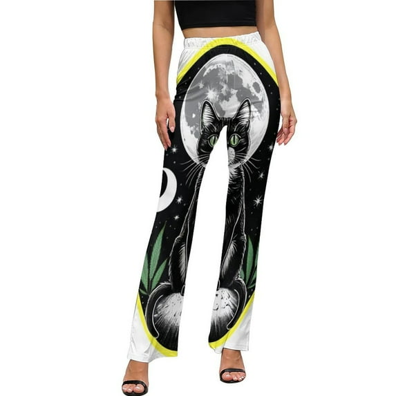 Cat Moon Mushroom High Waisted Casual Flared Trousers Summer Home Pants ...