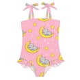 Cat Moon Pattern Girls' One-Piece Swimsuit Bowknot Tie Shoulder Ruffled ...