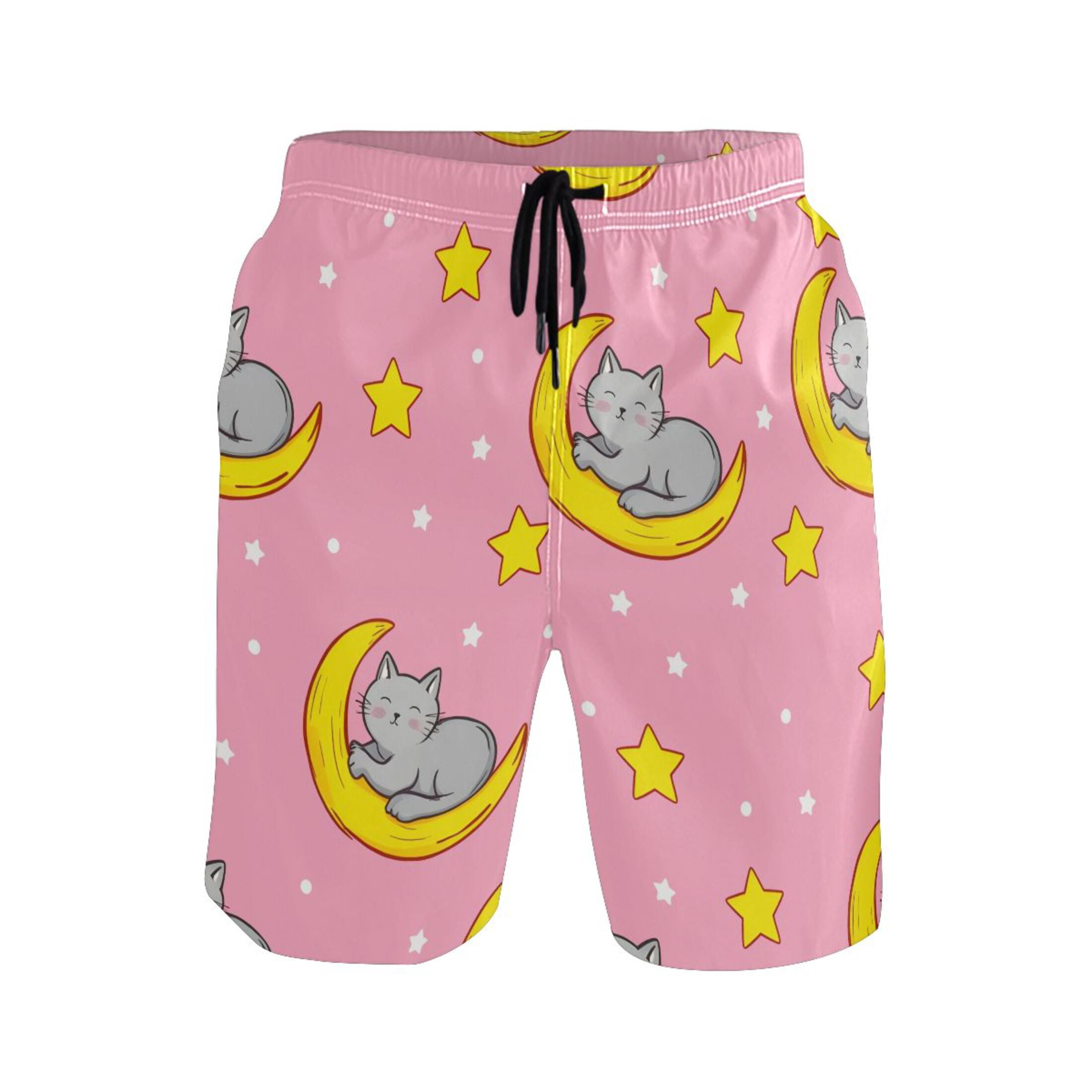 Cat Moon Pattern Mens Swim Trunks Quick Dry Board Shorts Breathable Fit ...