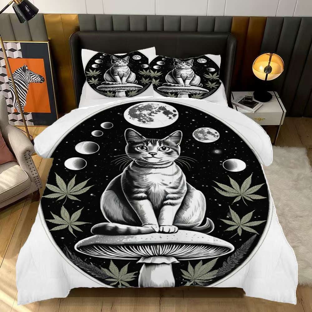 Cat Moon Phases Tattoo Design Comforter Set Full Size Bedding Set For ...