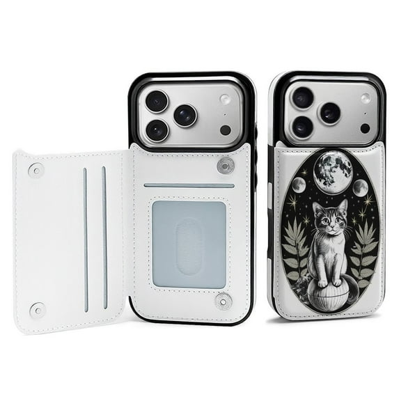 Cat Moon Phases Tattoo Design Leather Wallet Case for iPhone 11 Pro Max ...