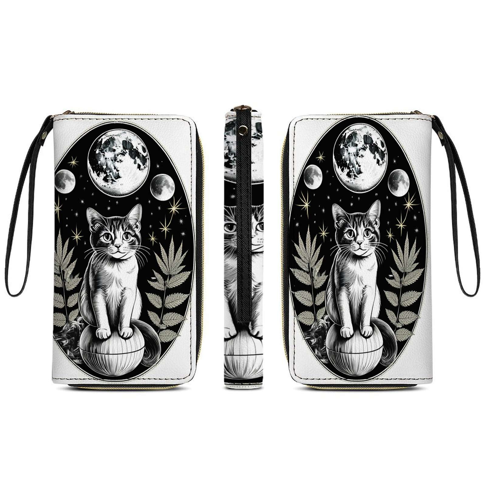 Cat Moon Phases Tattoo Design Long Wallets For Women PU Leather Purse ...