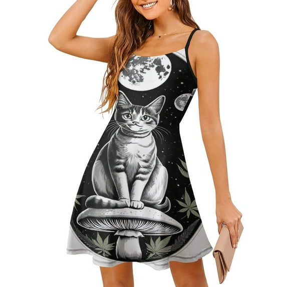 Cat Moon Phases Tattoo Design Slip Dress Dress Summer Elegant Women's ...