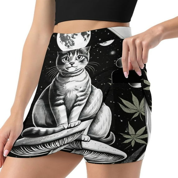 Cat Moon Phases Tattoo Design Women's Shorts Non-Slip Single Pocket A ...