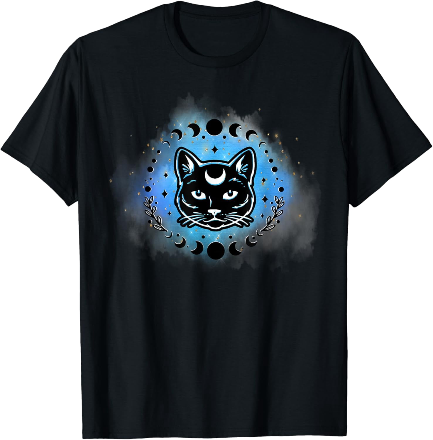 Cat Moon Phases Witchy Design Goth Celestial Astrology Art T Shirt ...