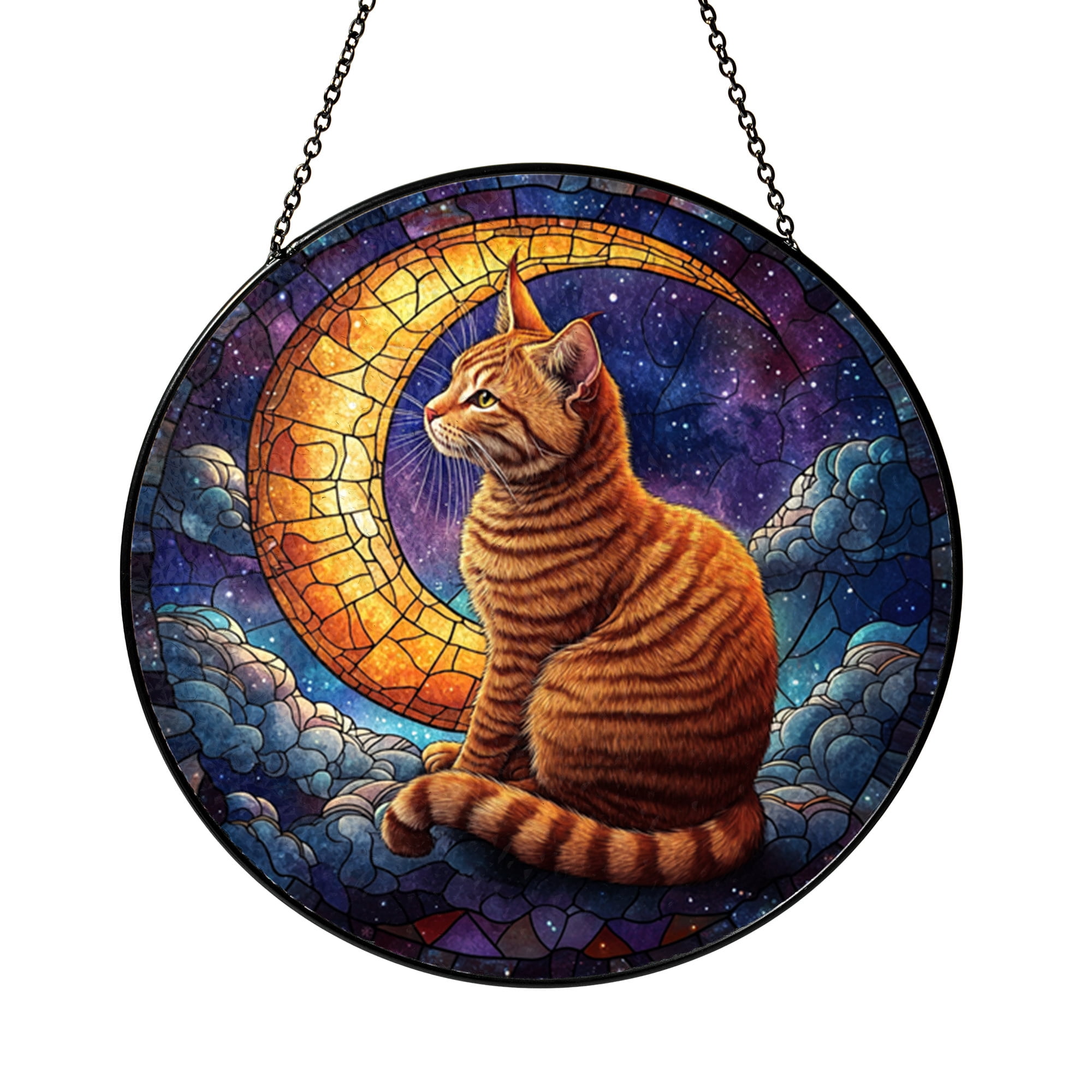 Cat Moon Stained Glass Suncatcher – Window Hanging for Cat Lovers ...