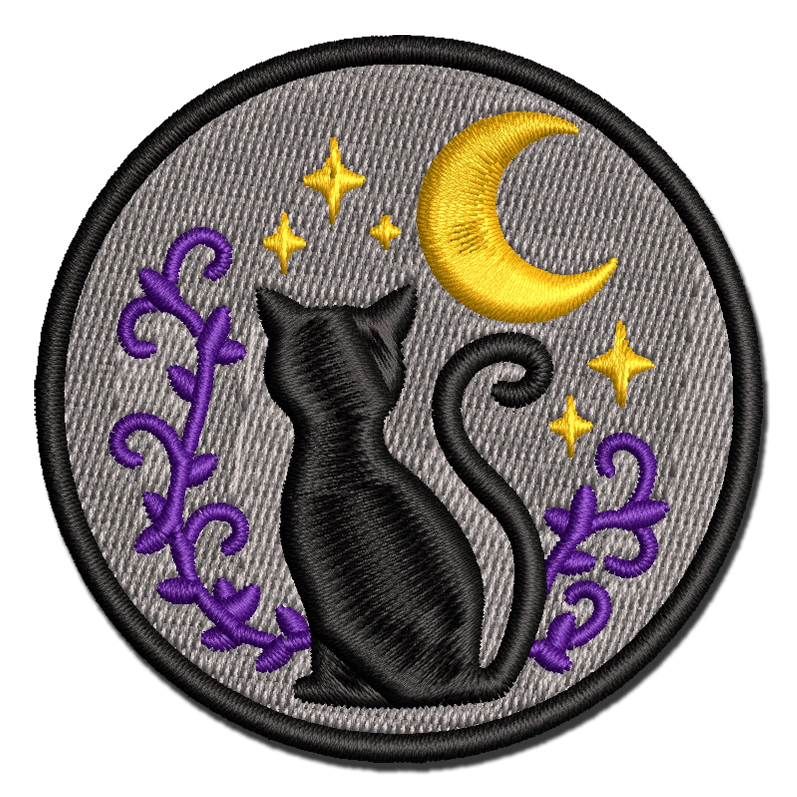 Cat Moon Stars Applique Multi-Color Embroidered Iron-On Patch - 2.5 ...