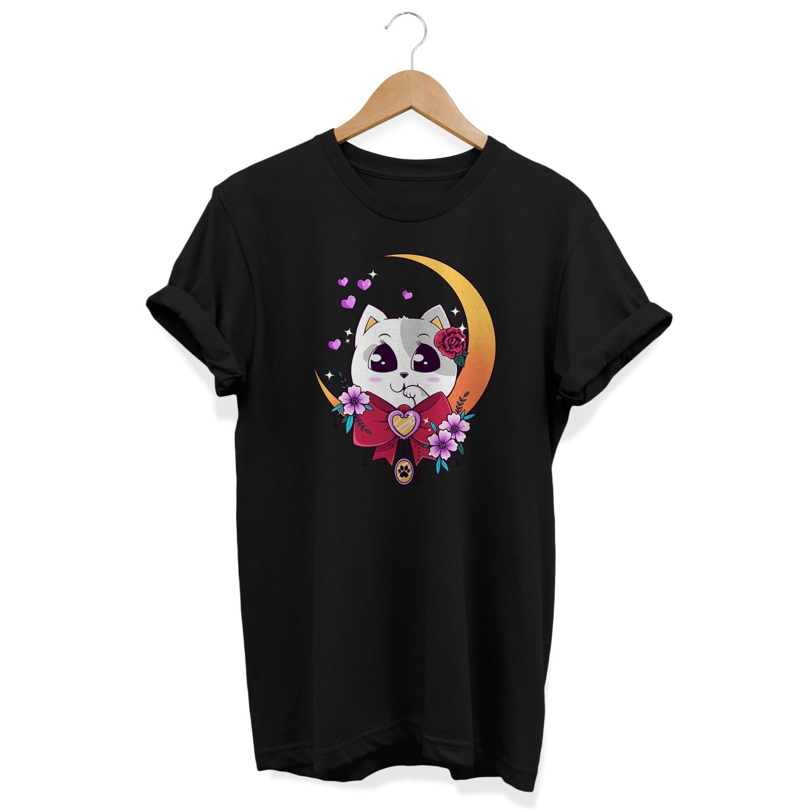 Cat Moon T-shirt Harajuku Goth Tee Kawaii Clothes Crescent Moon Shirt ...