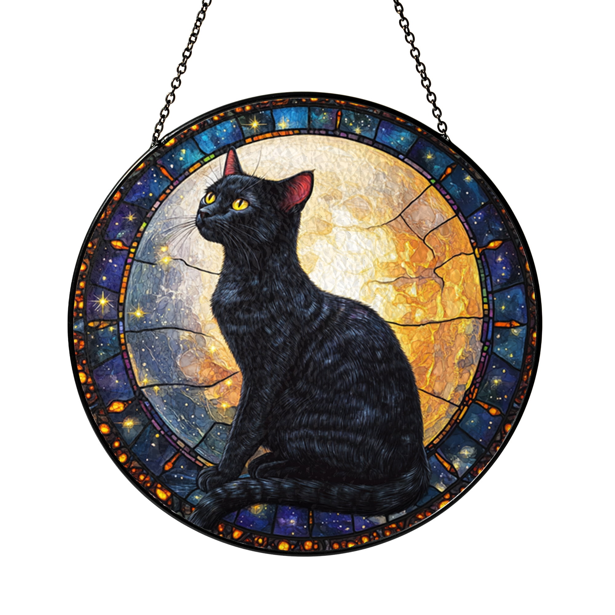 Cat Moon Window Suncatcher with Stained Glass Effect, Decorative Night ...